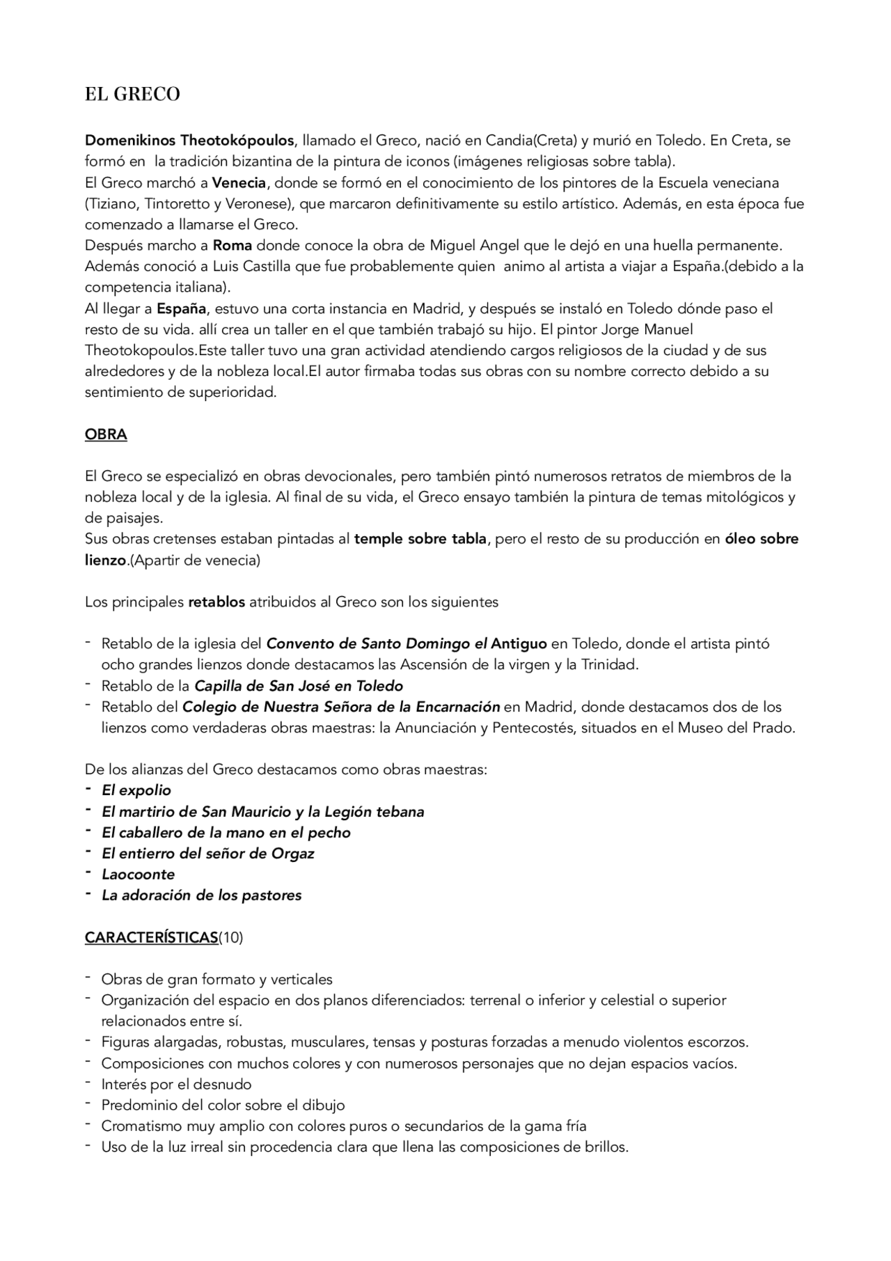 El Greco para segundo de bachillerato | Apuntes de Historia del Arte ...