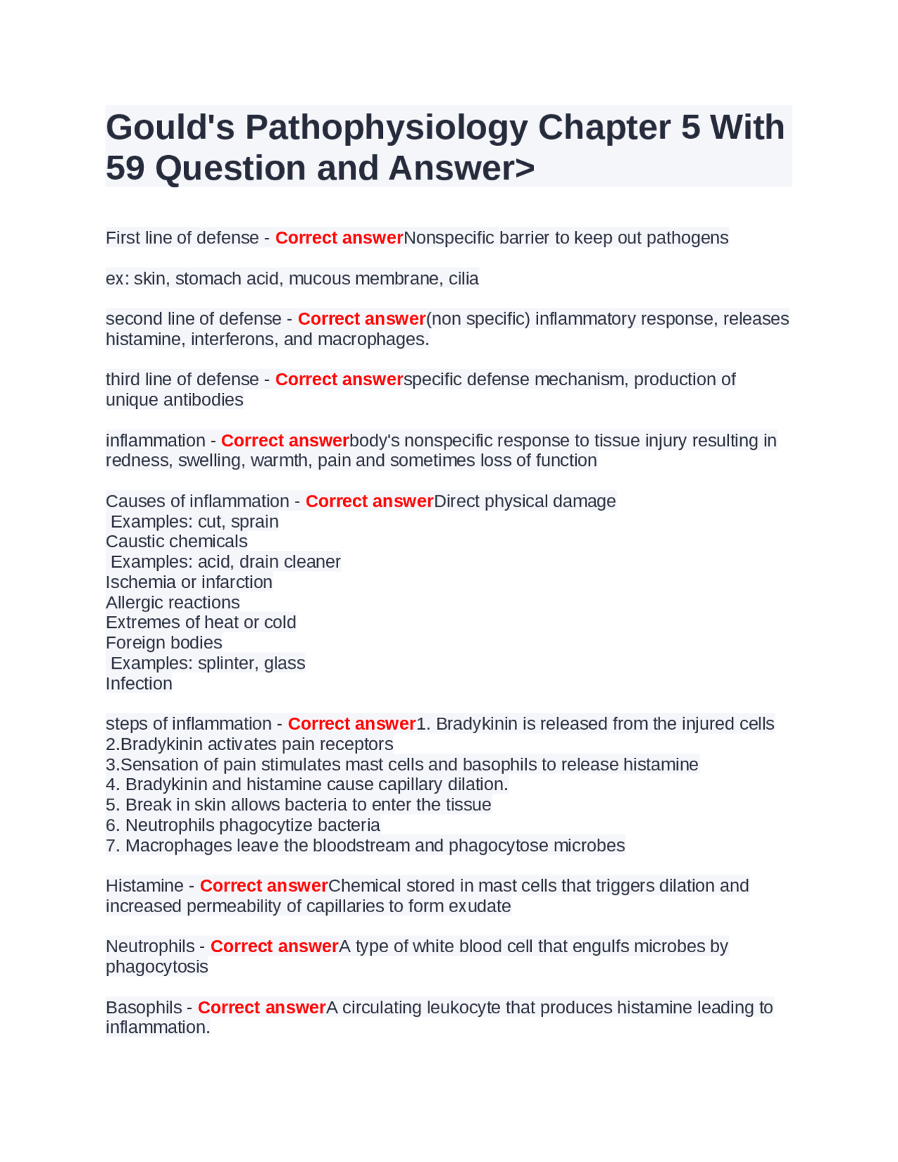 Gould's Pathophysiology Chapter 5 With 59 Question and Answer. | Exams ...