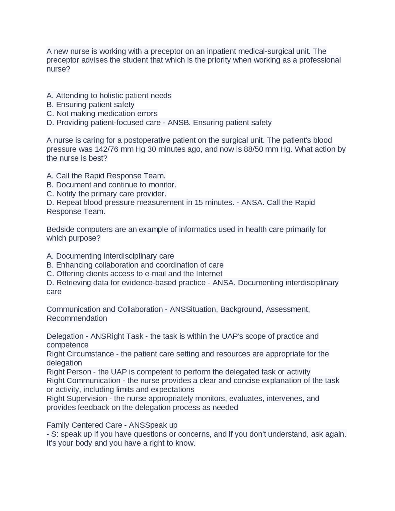 INTRODUCTION TO MEDICAL SURGICAL NURSING LECTURE NOTES EXAM QUESTIONS ...