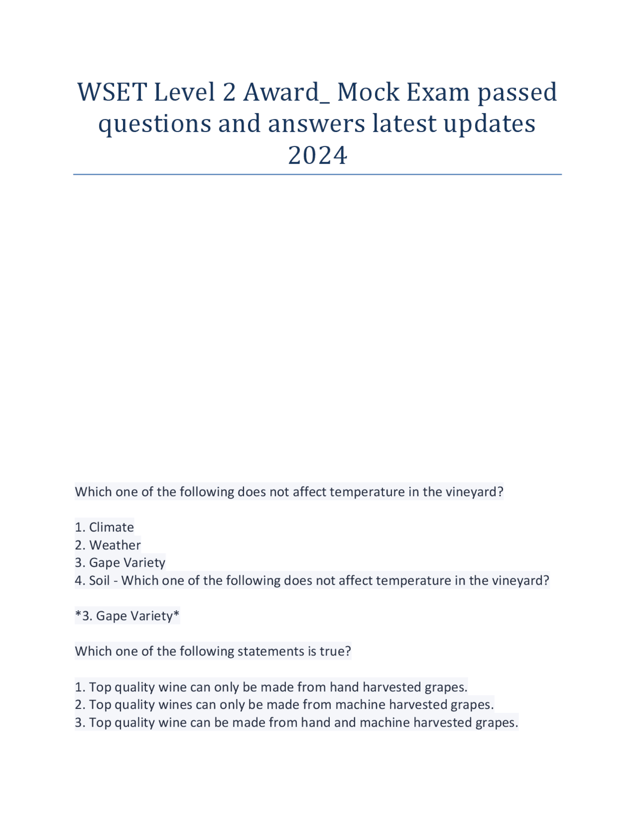 WSET Level 2 Award_ Mock Exam passed questions and answers latest ...
