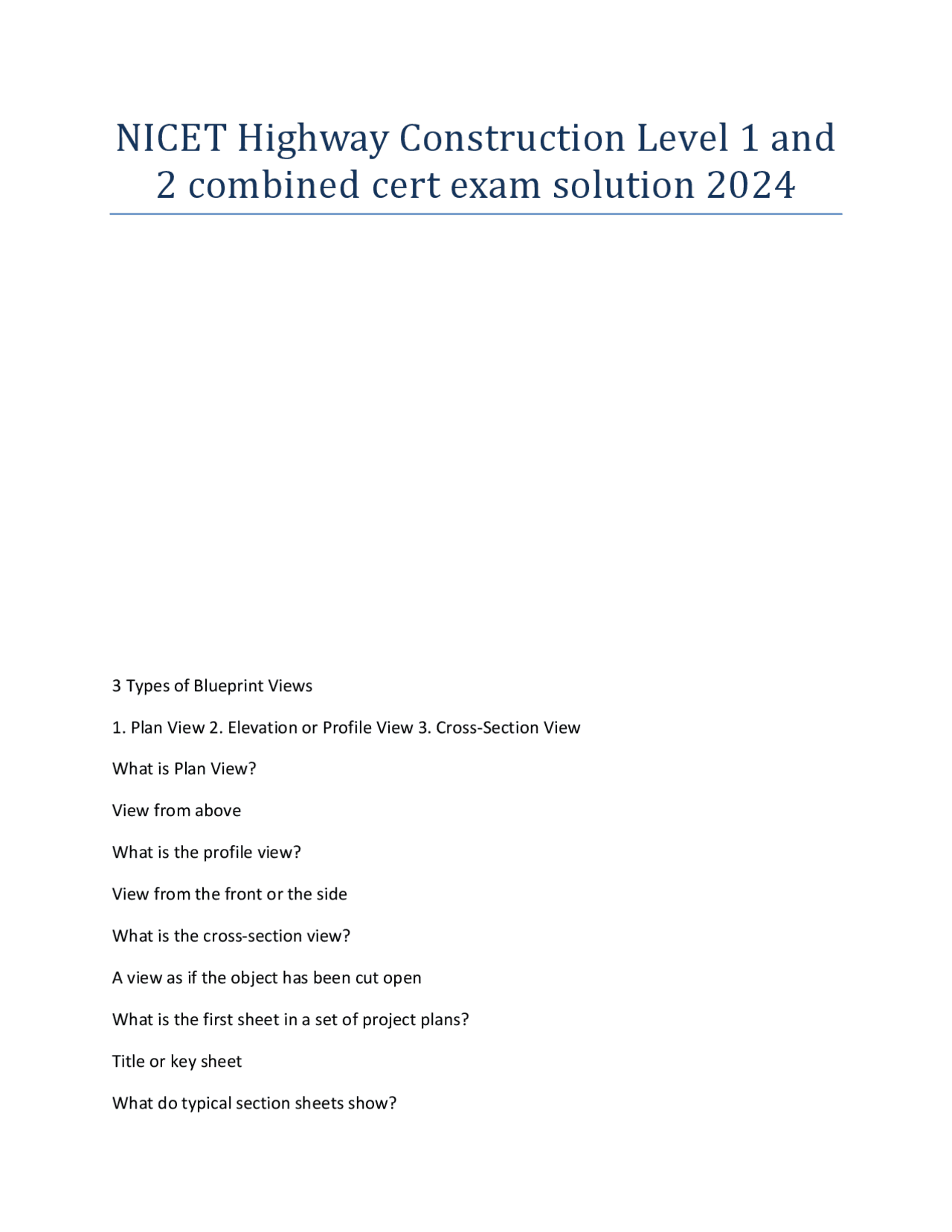 NICET Highway Construction Level 1 and 2 combined cert exam solution ...