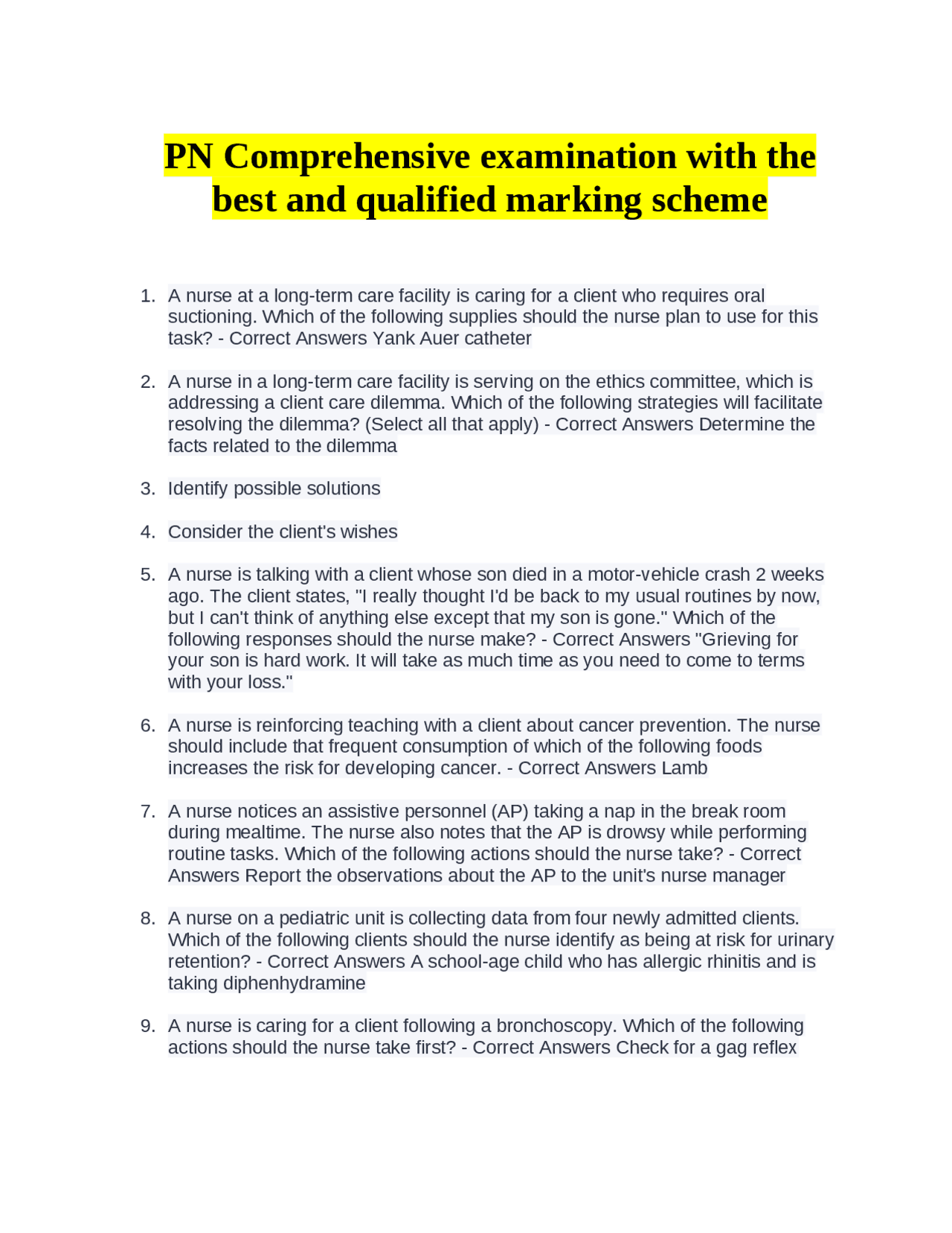 PN Comprehensive examination with the best and qualified marking scheme ...