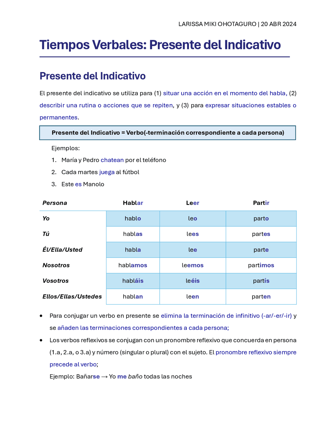 Colegio Bandeirantes Middle School_Spanish_Verb Tenses_Present | Study ...