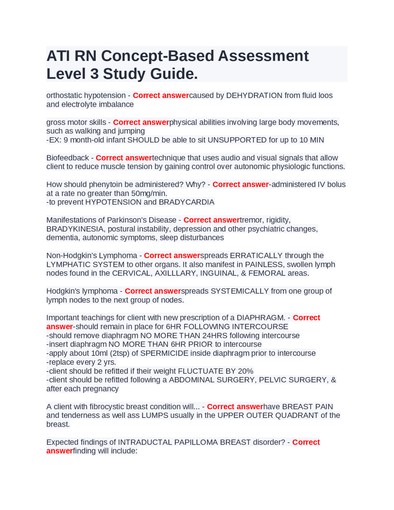 ATI RN Concept-Based Assessment Level 3 Study Guide | Exams Nursing ...