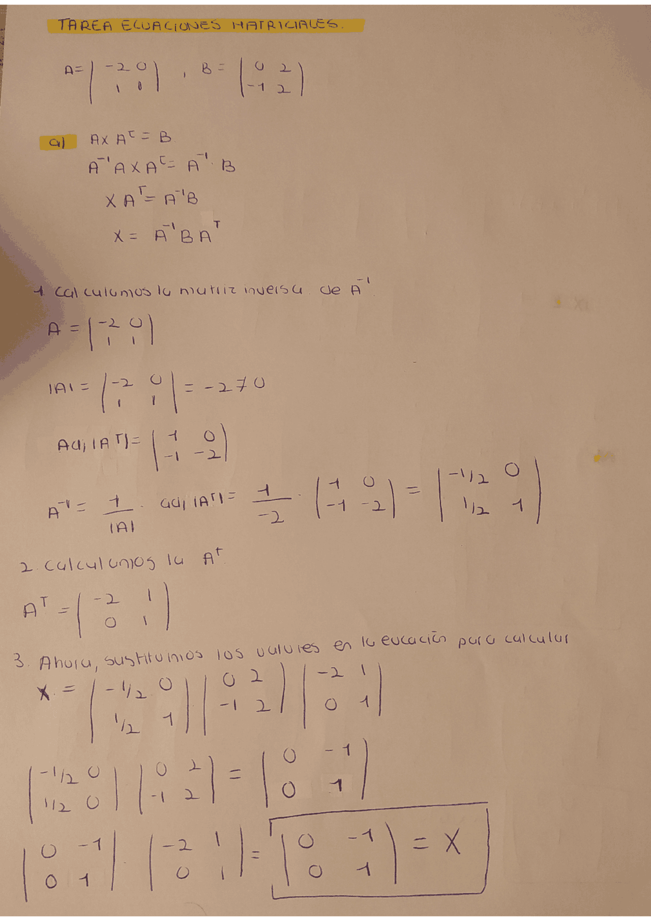 Tarea matriciales para repasar | Ejercicios de Matemáticas | Docsity