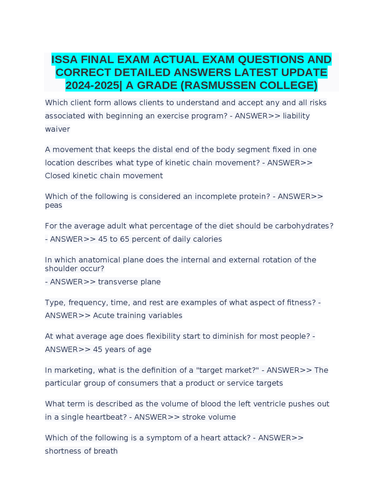 ISSA FINAL EXAM ACTUAL EXAM QUESTIONS AND CORRECT DETAILED ANSWERS ...