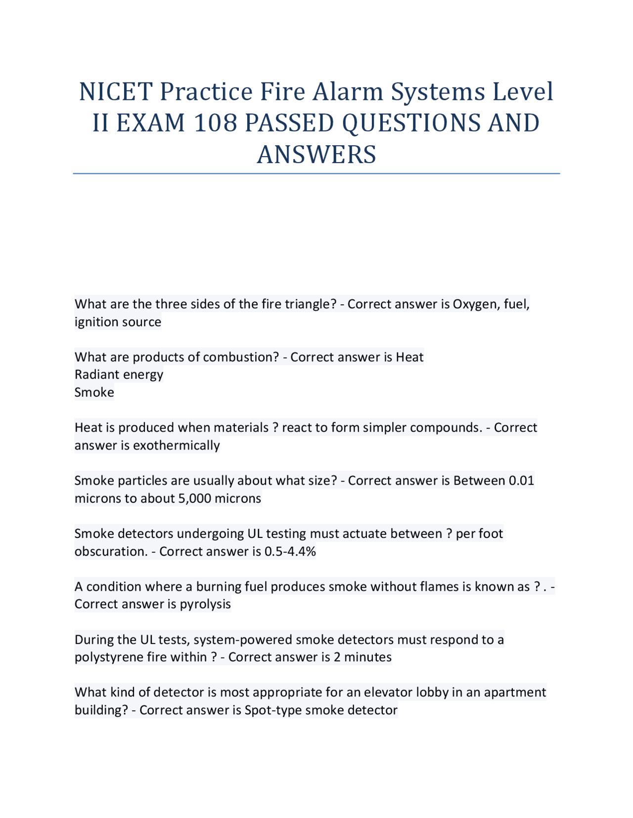 NICET Practice Fire Alarm Systems Level II EXAM 108 PASSED QUESTIONS ...