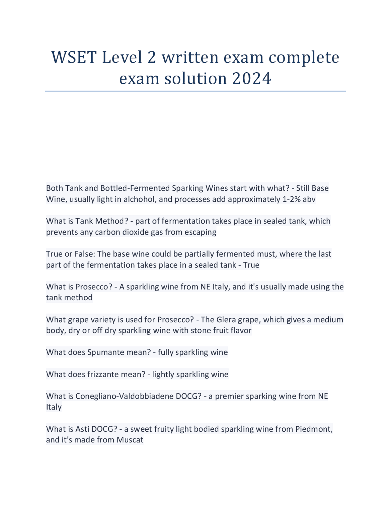 Wset Level 2 Written Exam Complete Exam Solution 2024 Exams