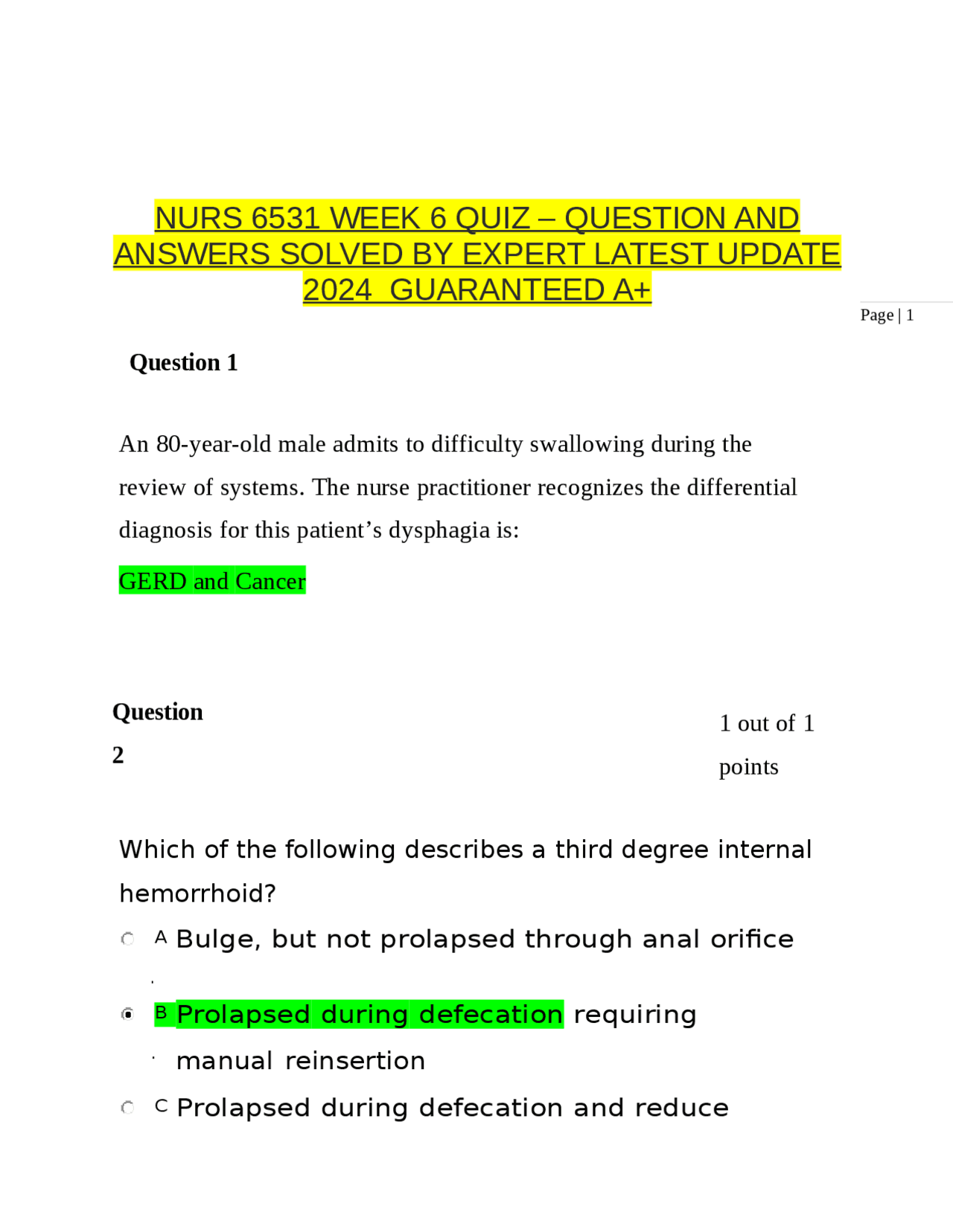 NURS 6531 WEEK 6 QUIZ – QUESTION AND ANSWERS SOLVED BY EXPERT LATEST ...