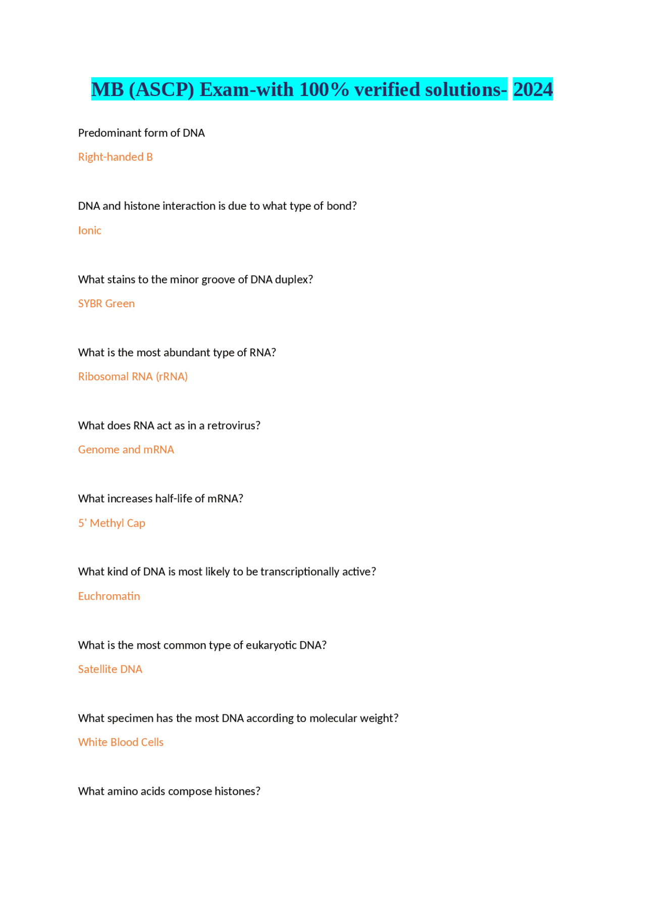 MB (ASCP) Exam-with 100% verified solutions- 2024.docx | Exams Advanced Education | Docsity