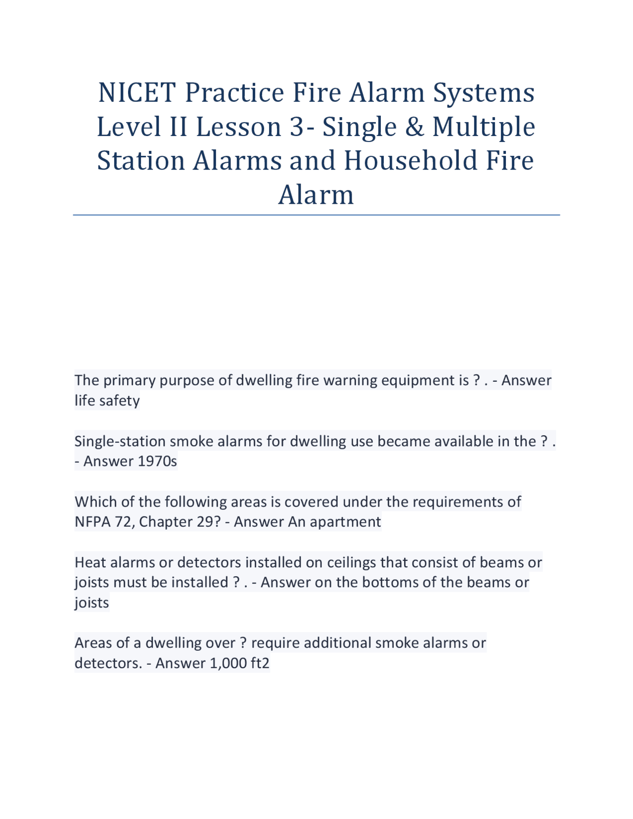 NICET Practice Fire Alarm Systems Level II Lesson 3- Single & Multiple ...