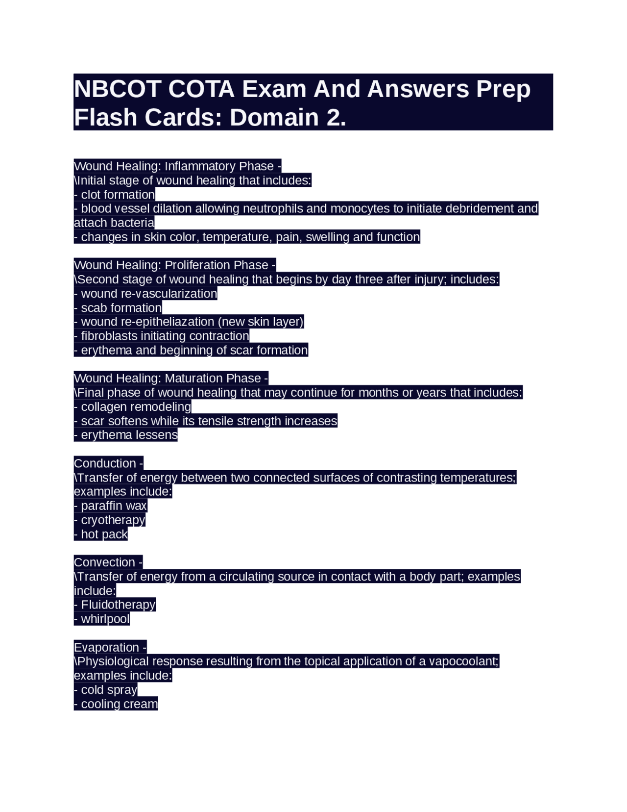 NBCOT COTA Exam And Answers Prep Flash Cards: Domain 2. | Exams ...