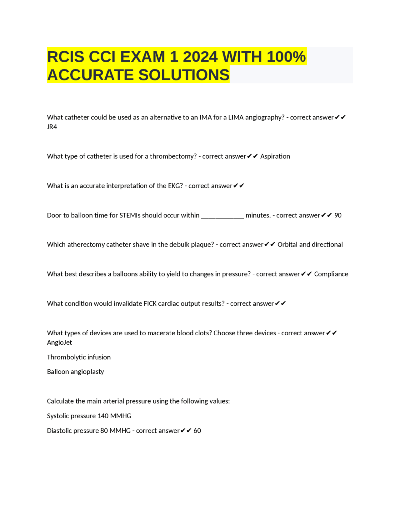 RCIS CCI Exam 1 Solutions 2024 | Exams Nursing | Docsity