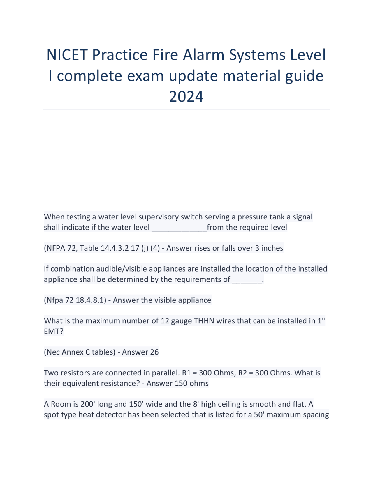 NICET Practice Fire Alarm Systems Level I complete exam update material ...