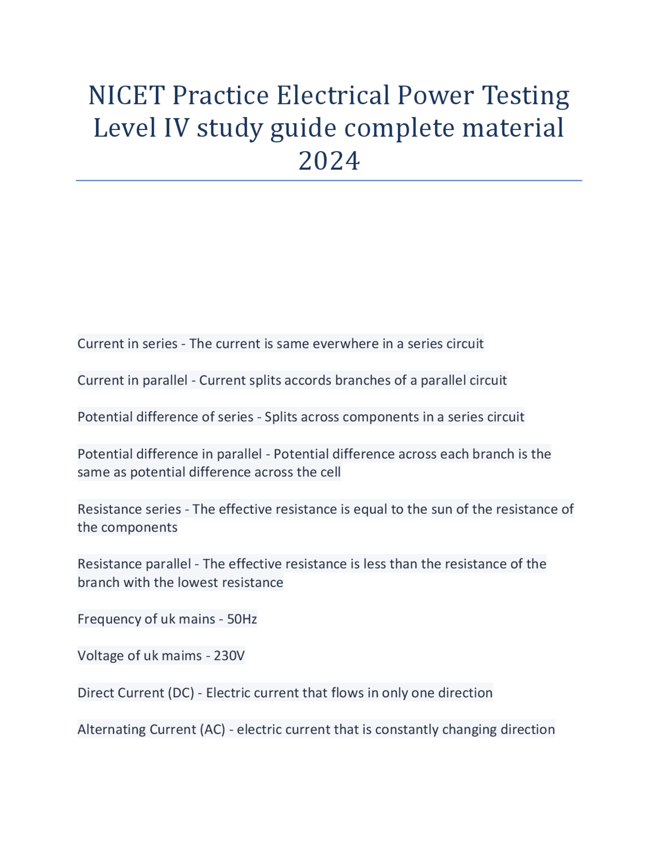 NICET Level IV Electrical Power Testing Study Guide | Exams Electrical ...