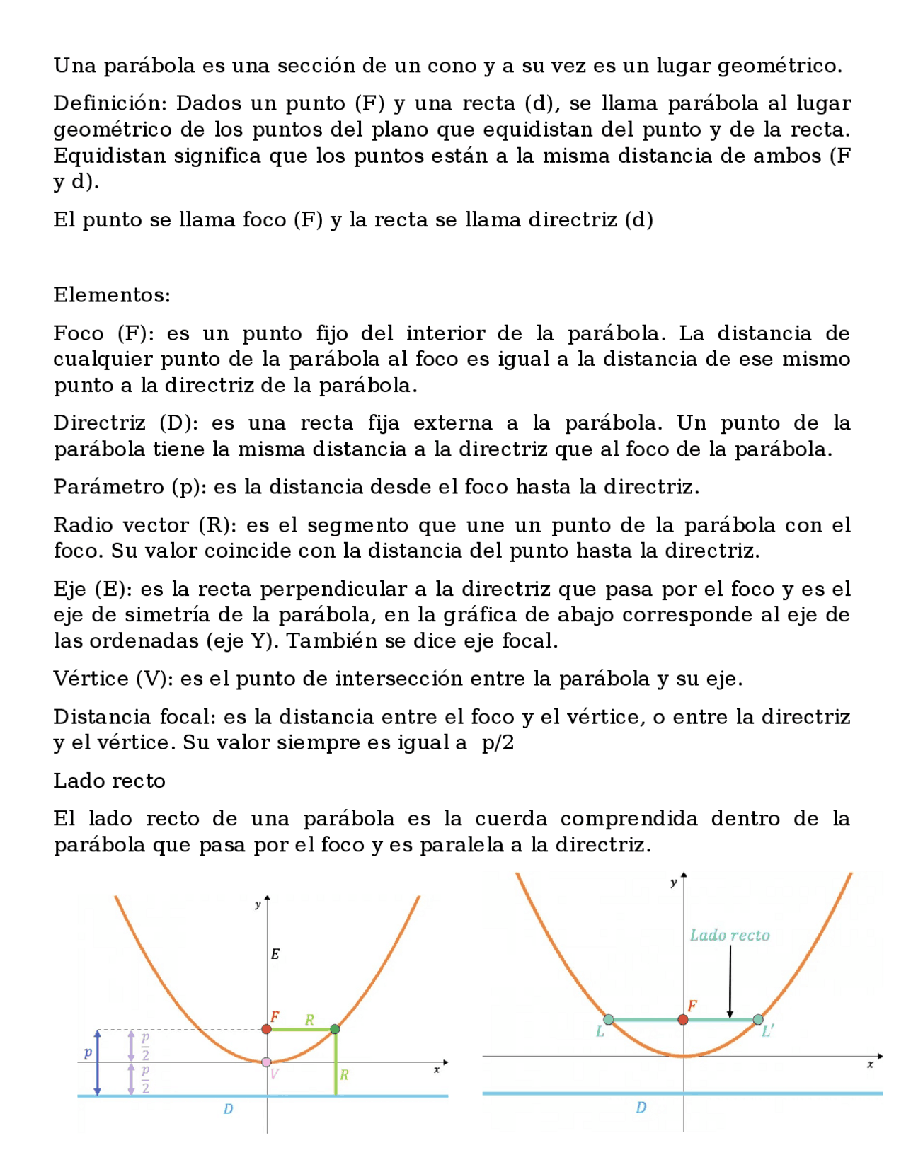 parabolas tipos, texto | Apuntes de Matemáticas | Docsity