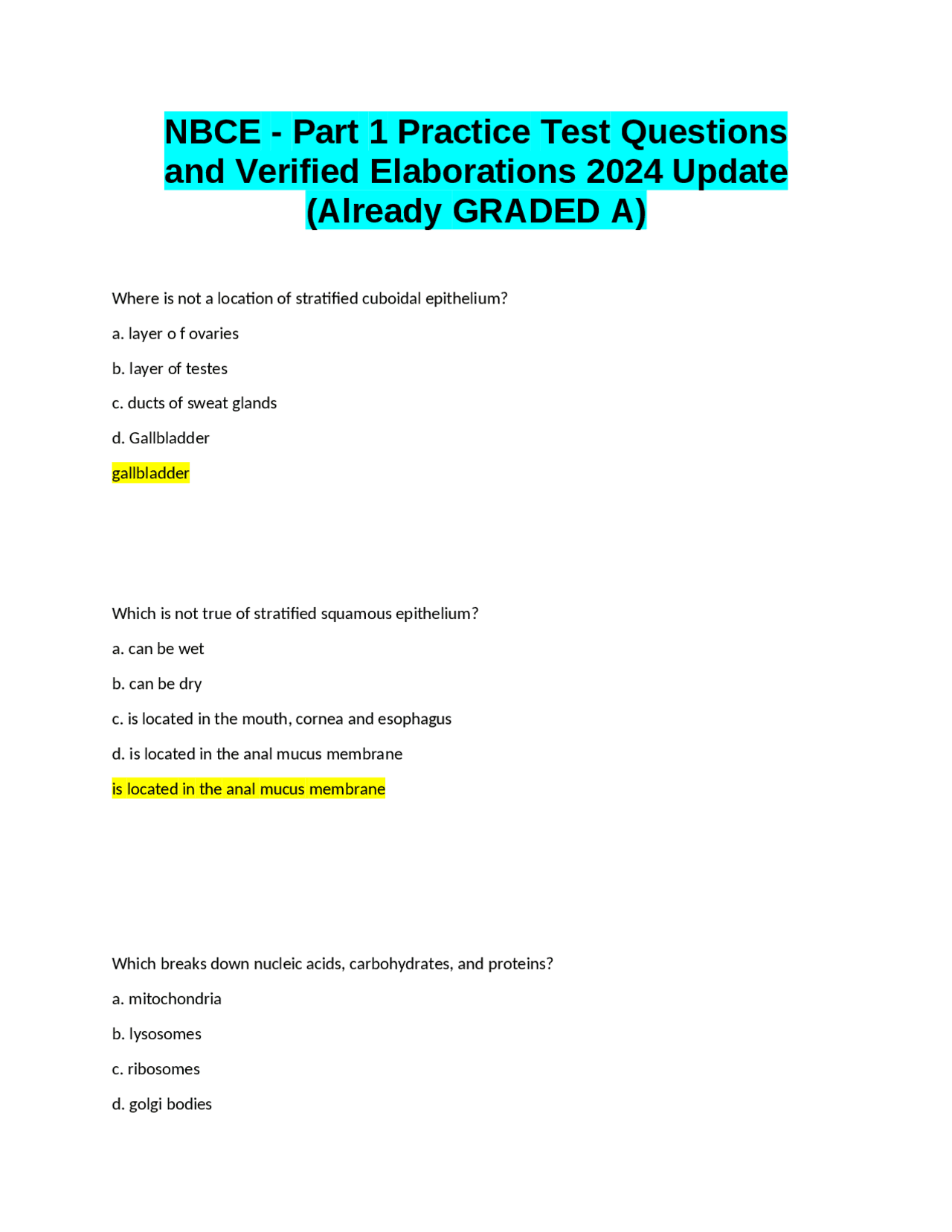 NBCE - Part 1 Practice Test Questions and Verified Elaborations 2024 ...