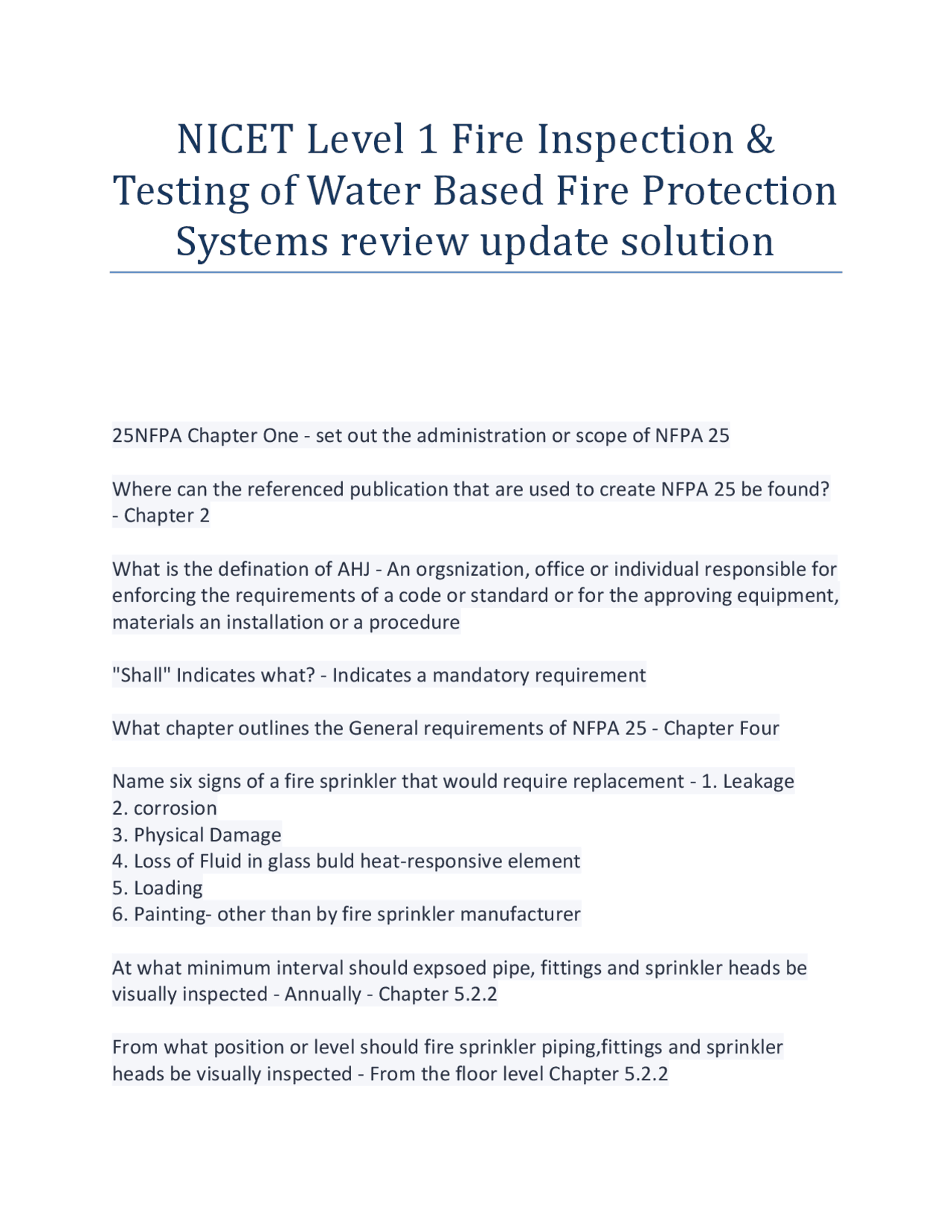 NICET Level 1 Fire Inspection & Testing of Water Based Fire Protection ...