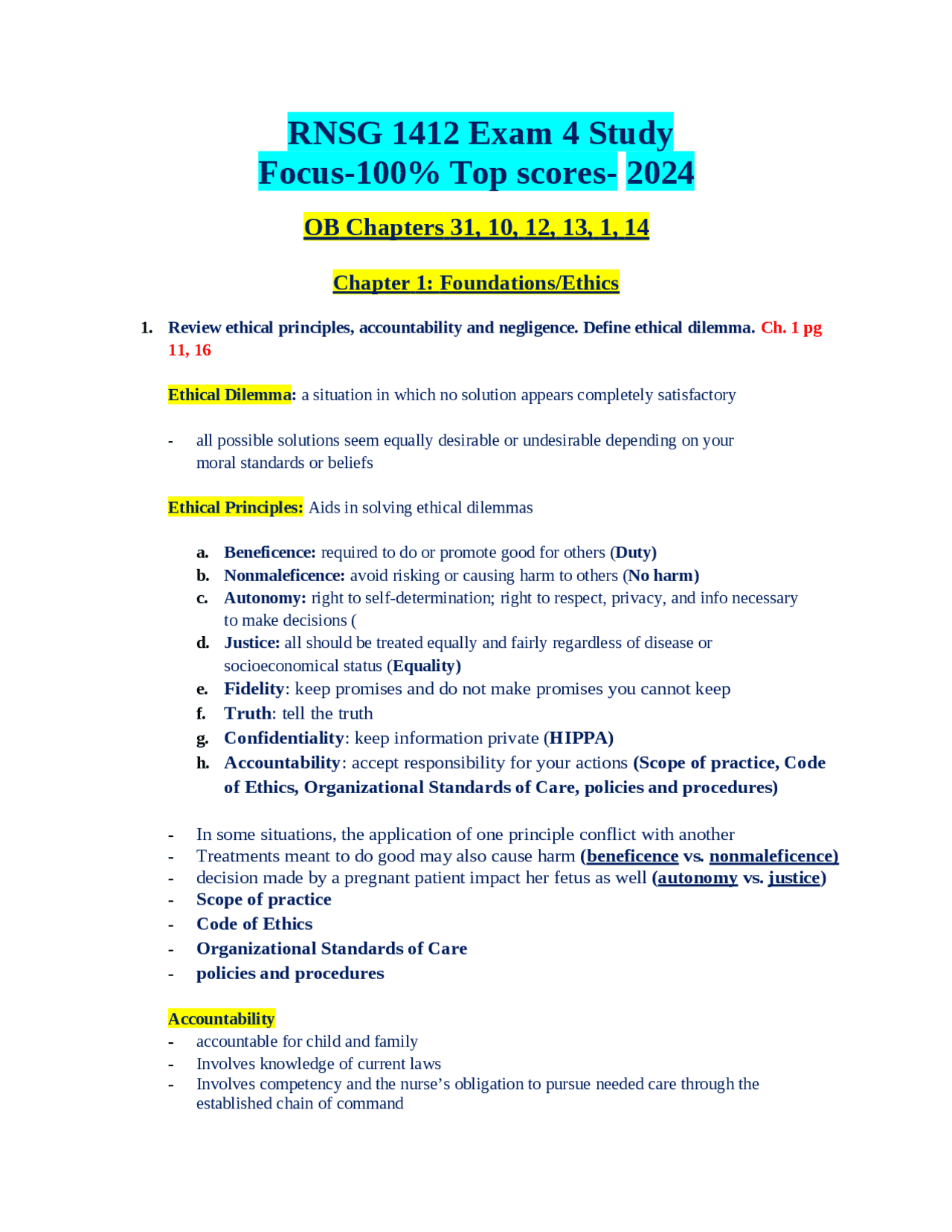 RNSG 1412 Exam 4 Study Focus-100% Top scores- 2024.docx | Exams Nursing ...