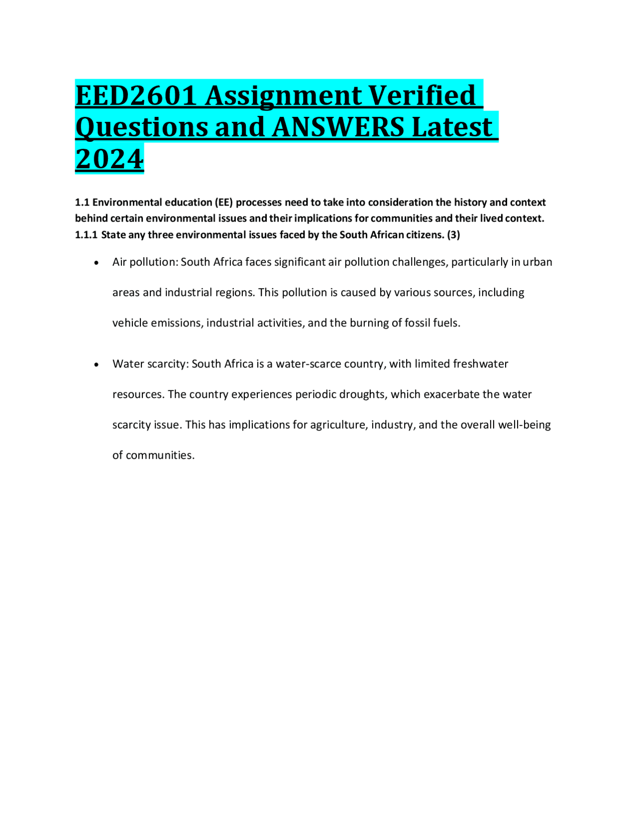 EED2601 Assignment Verified Questions and ANSWERS Latest 2024 | Exams ...