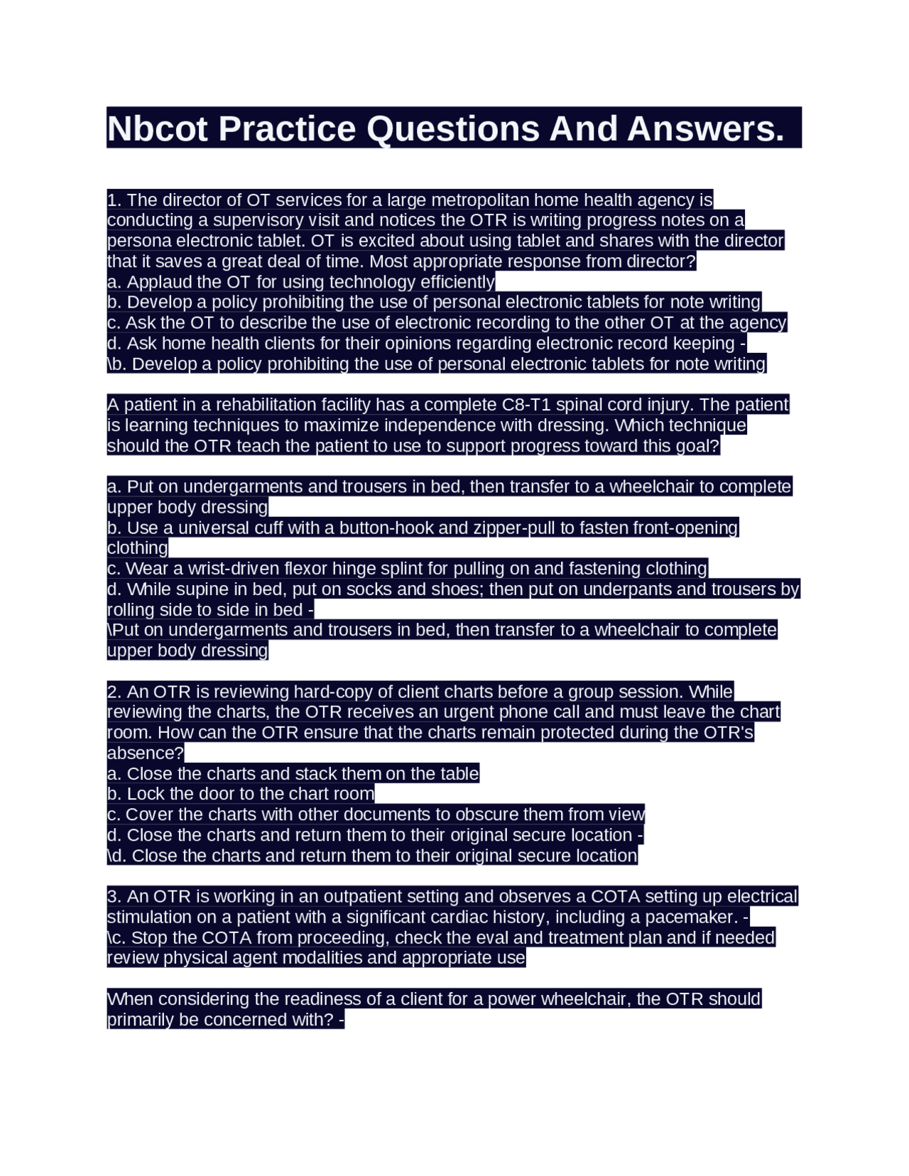 Nbcot Practice Questions And Answers. | Exams Occupational therapy ...