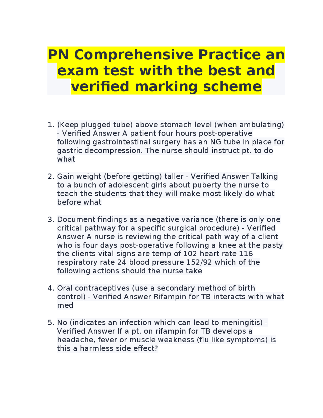 PN Comprehensive Practice an exam test with the best and verified ...