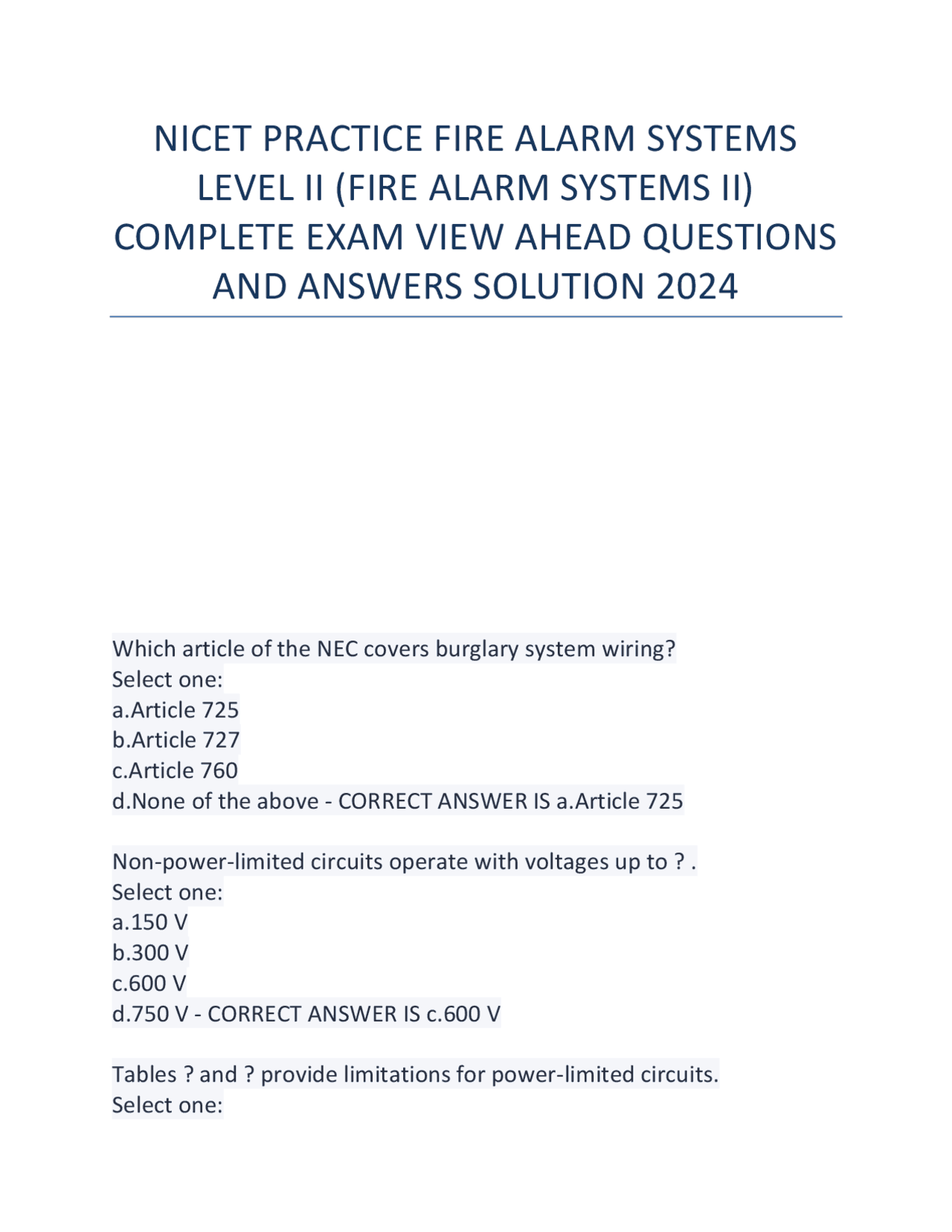 NICET PRACTICE FIRE ALARM SYSTEMS LEVEL II (FIRE ALARM SYSTEMS II ...