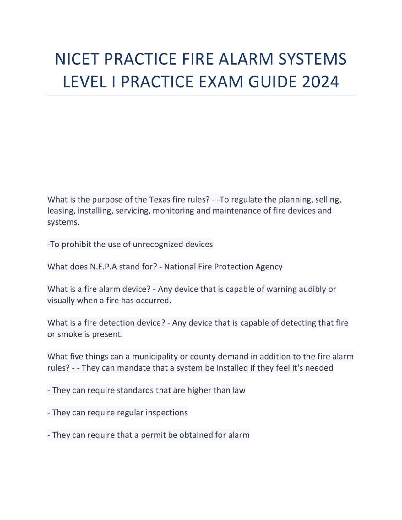 NICET Practice Fire Alarm Systems Level I complete exam update material ...