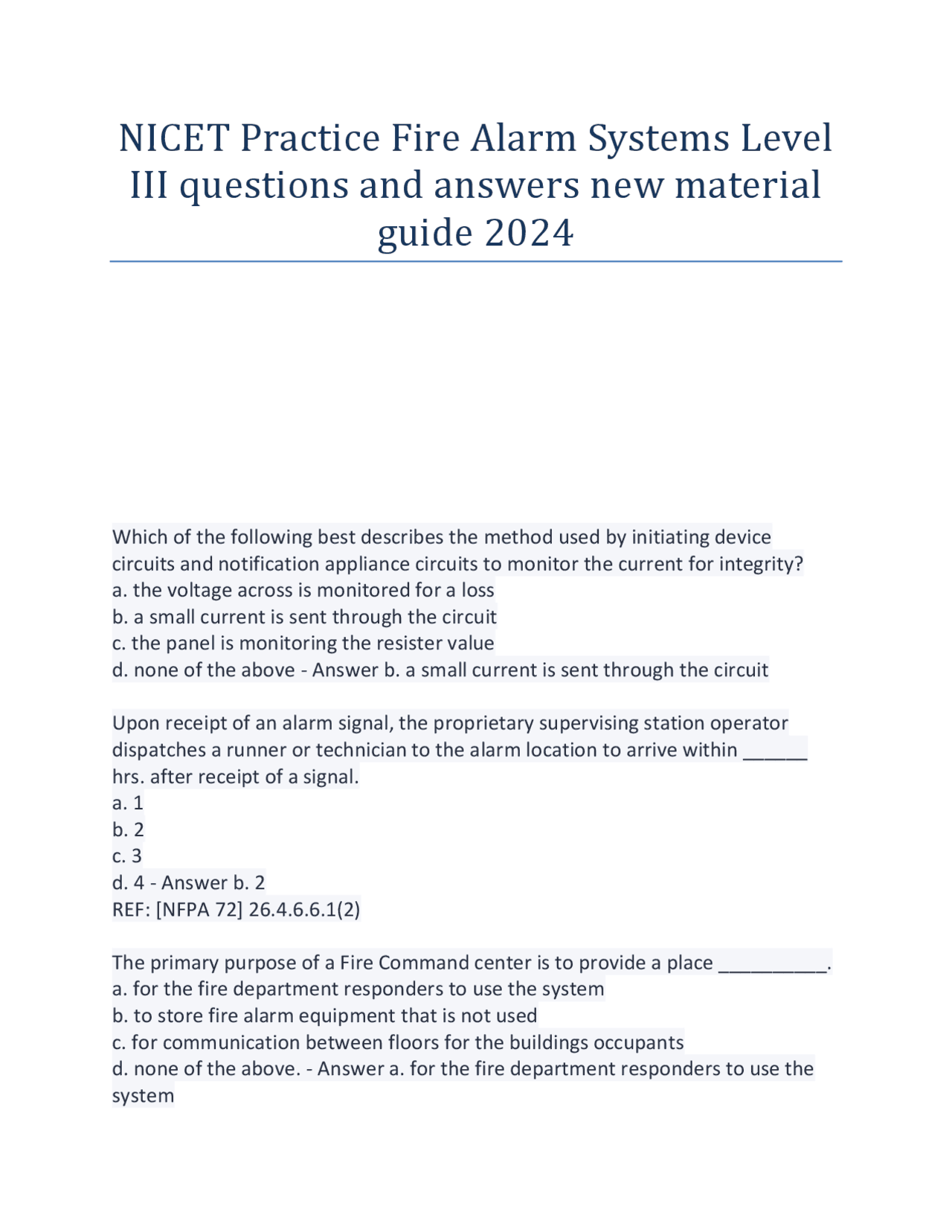 NICET Practice Fire Alarm Systems Level III questions and answers new ...