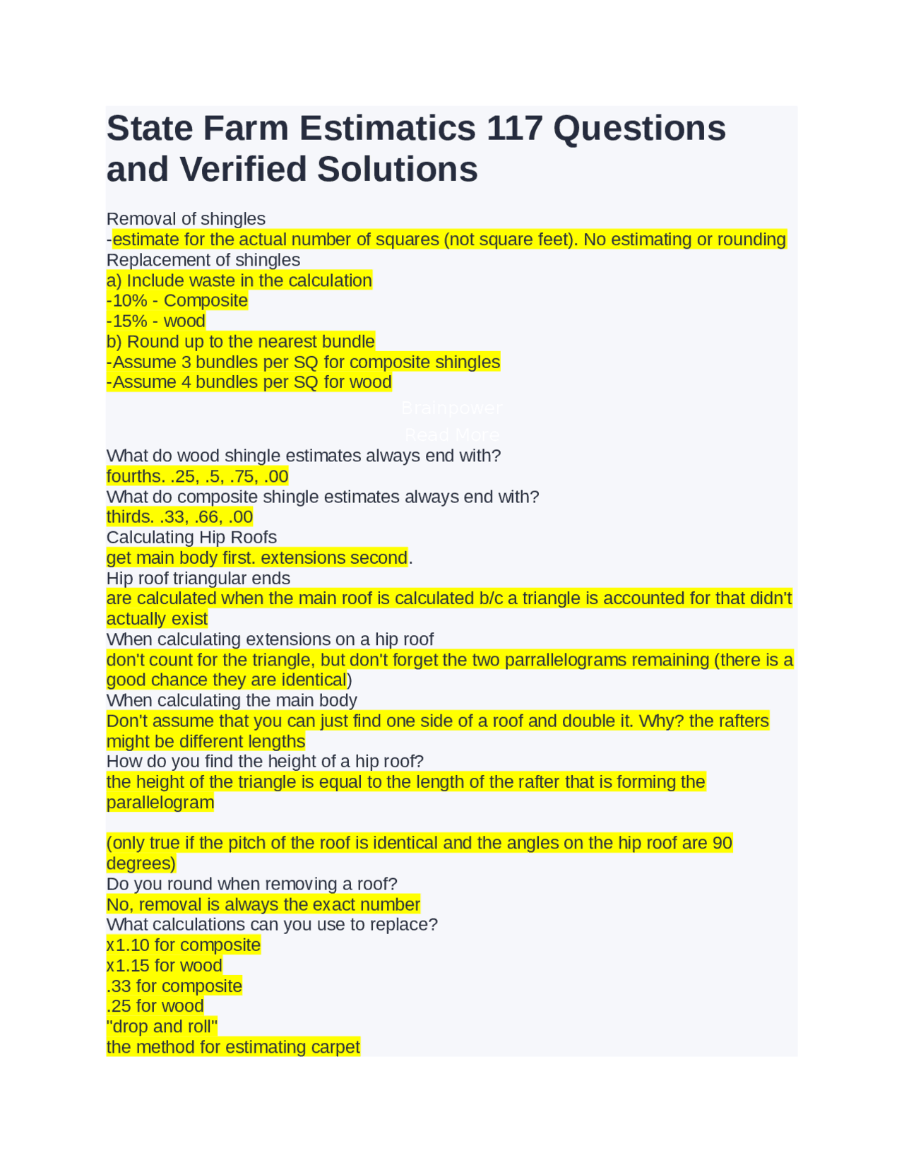 State Farm Estimatics 117 Questions and Verified Solutions | Exams ...