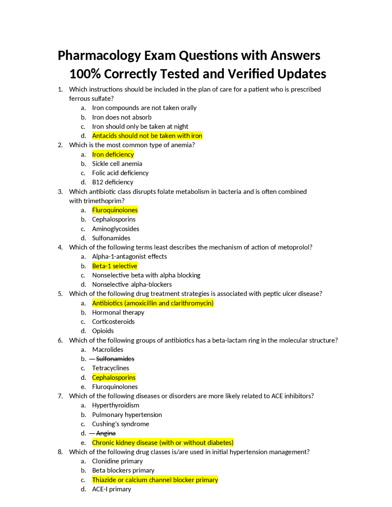 Pharmacology Exam Questions with Answers 100% Correctly Tested and ...