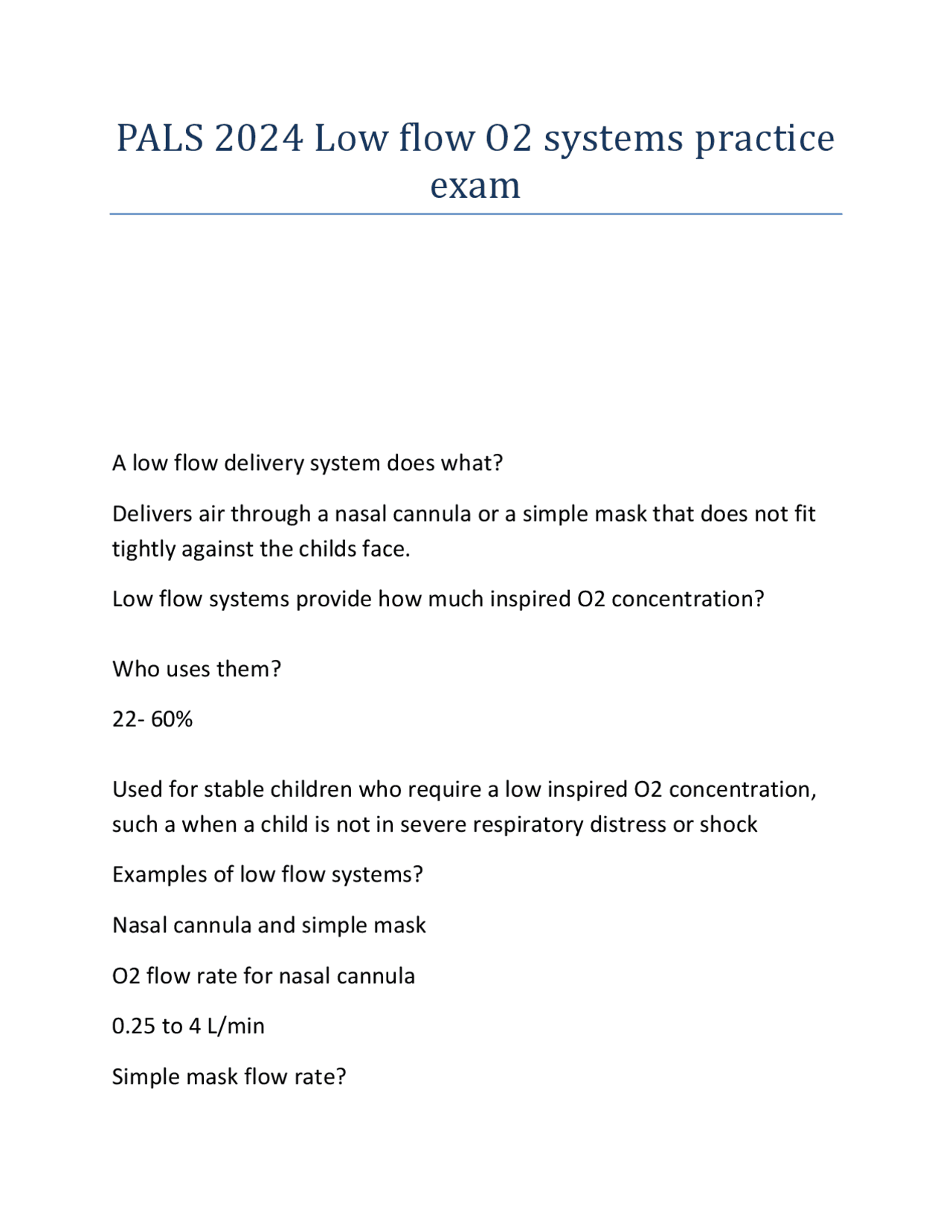 Low Flow and High Flow Oxygen Delivery Systems in Pediatric Respiratory ...