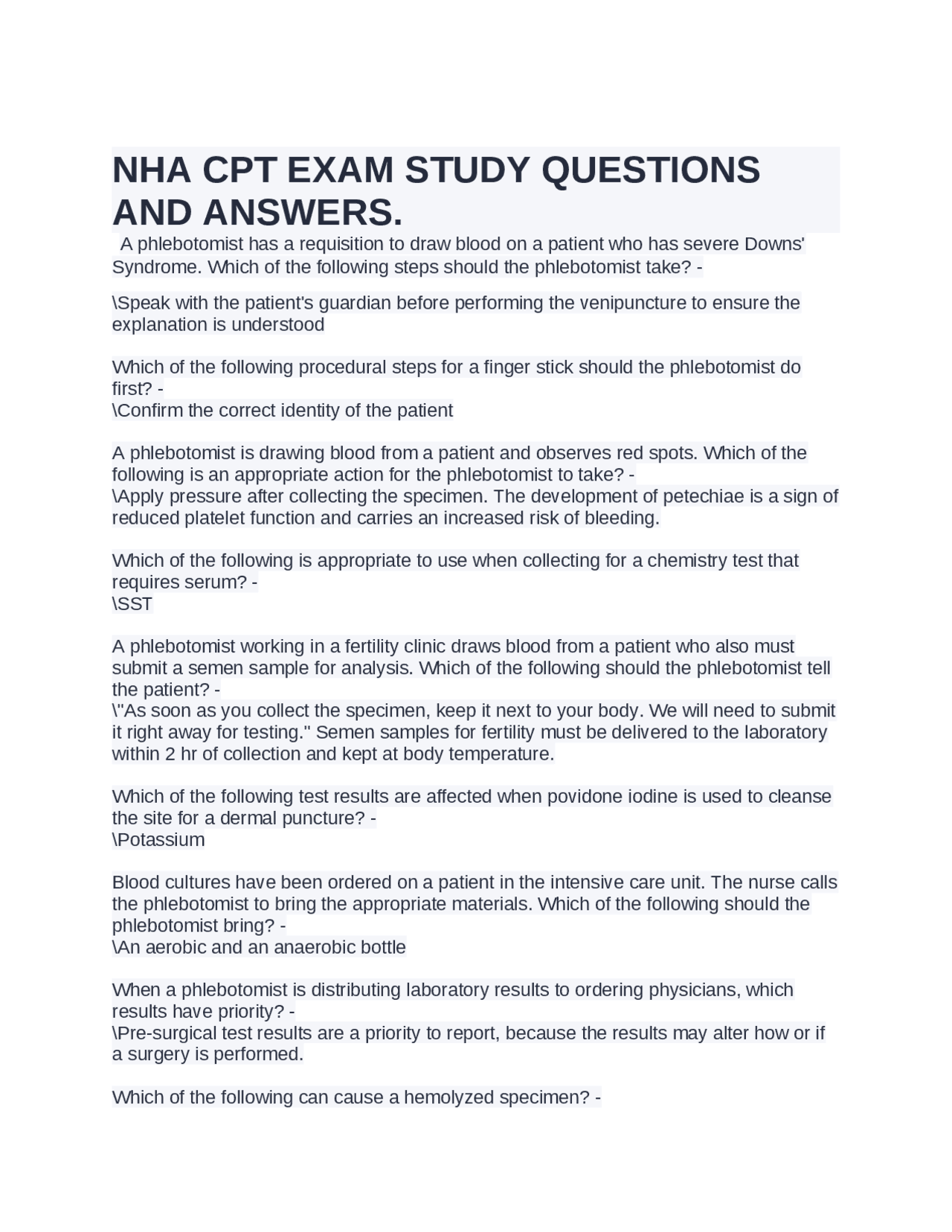 Phlebotomy Best Practices and Procedures | Exams Medicine | Docsity