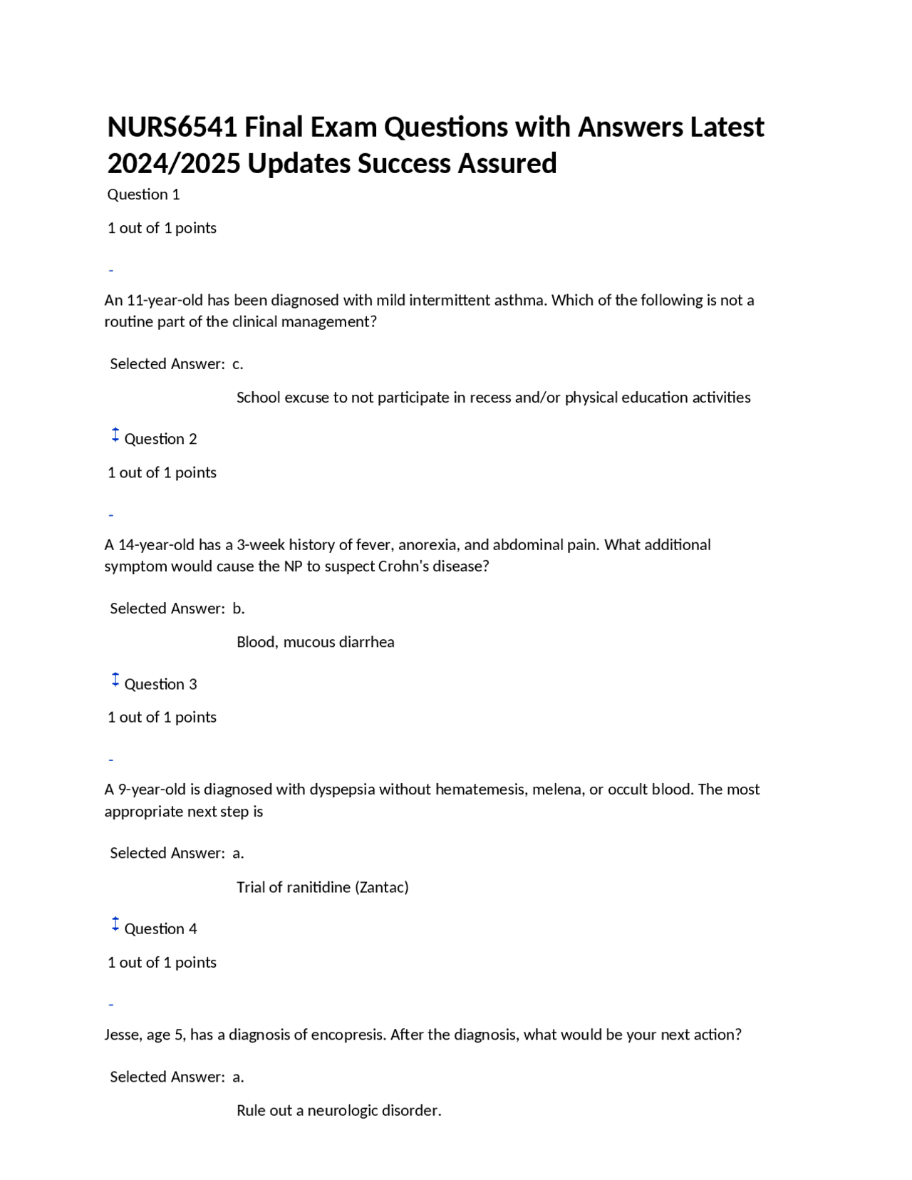 NURS6541 Final Exam Questions with Answers Latest 2024/2025 Updates ...