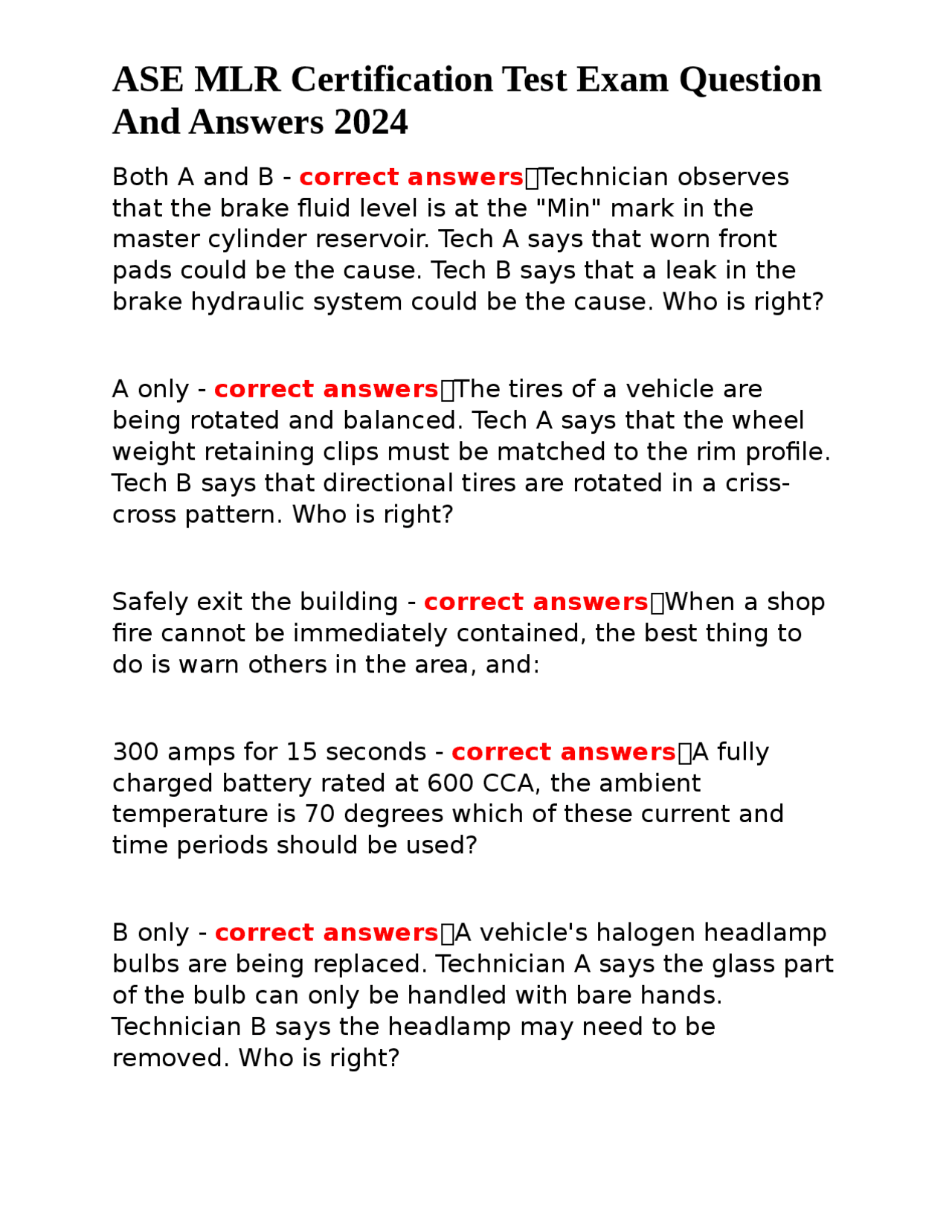 ASE MLR Certification Test Exam Questions and Answers 2024 | Exams ...