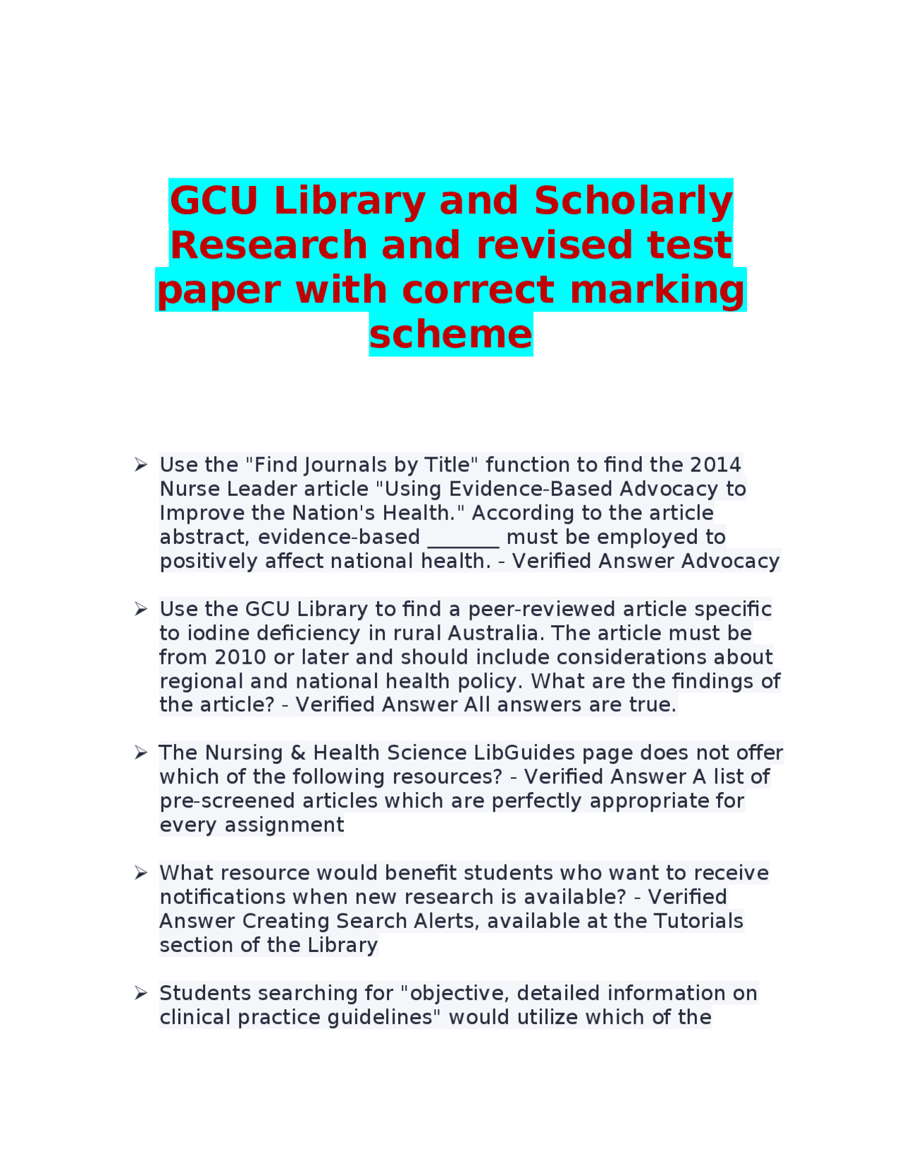 GCU Library Research Guide and Test Paper Analysis | Exams Nursing ...