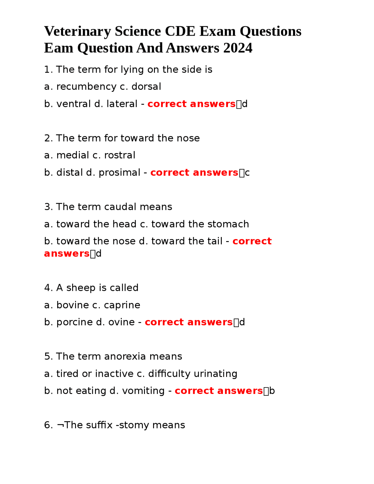 Veterinary Science Exam Questions and Answers 2024 | Exams Nursing ...