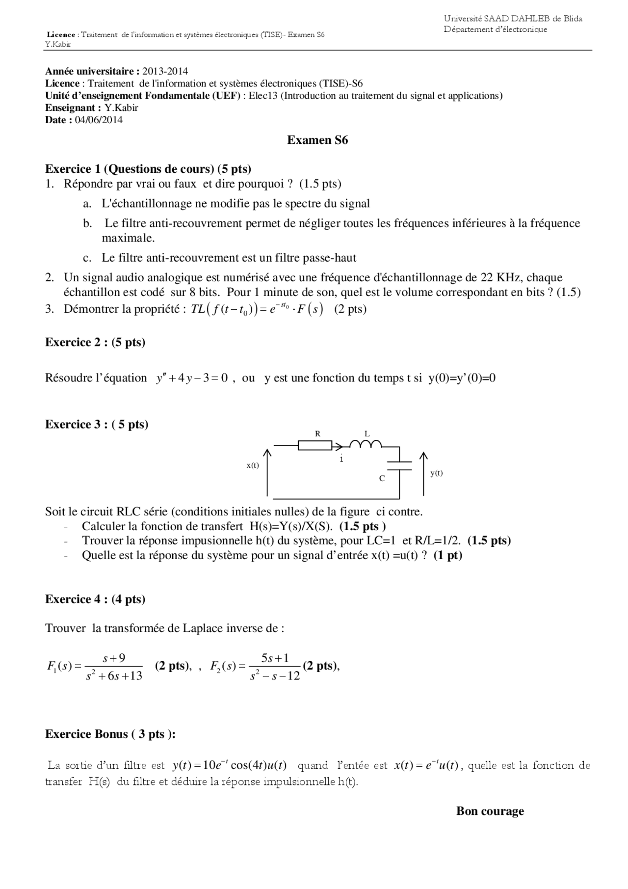 TD en traitement du signal | Cheat Sheet Electrical and Electronics ...