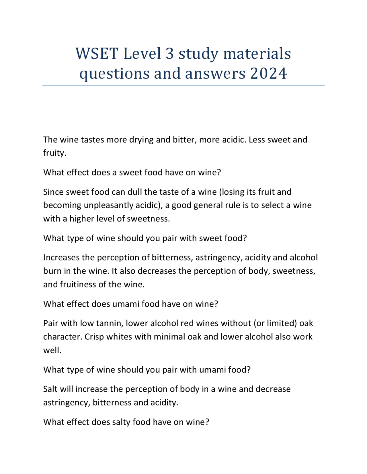 WSET Level 3 study materials questions and answers 2024 | Exams Study ...