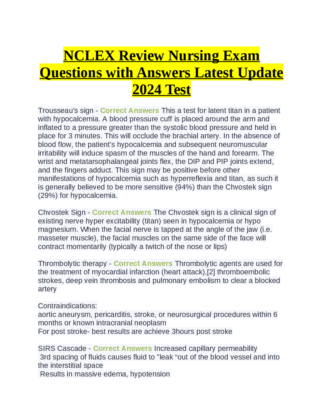 NCLEX Review Nursing Exam Questions with Answers Latest Update 2024 ...