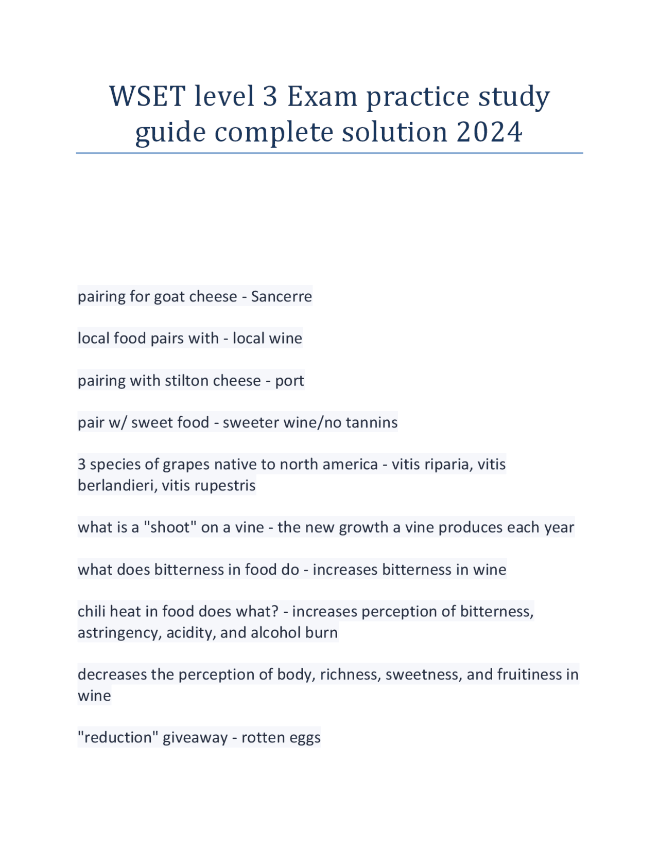 WSET level 3 Exam practice study guide complete solution 2024 | Exams ...