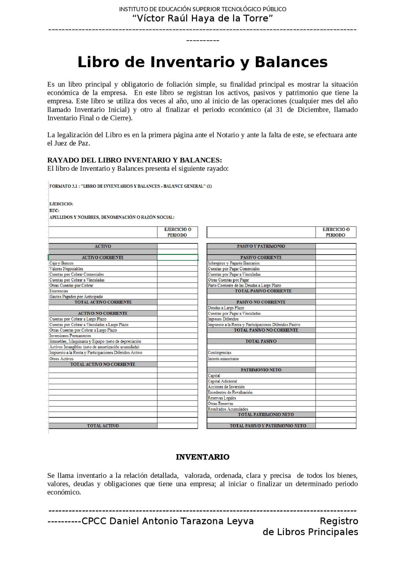 Libro de Inventario y Balances | Apuntes de Contabilidad | Docsity