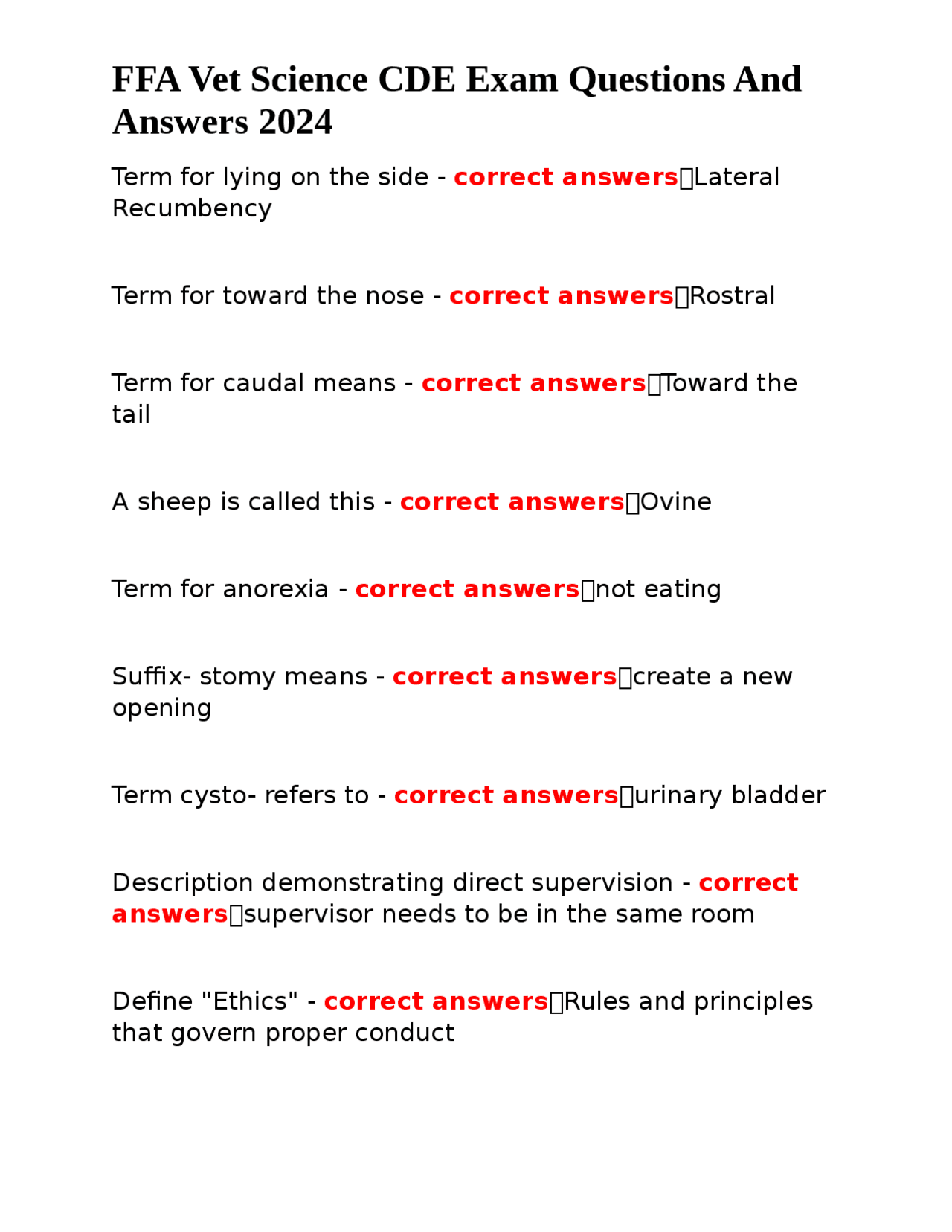 Veterinary Science Exam Questions and Answers 2024 | Exams Nursing ...
