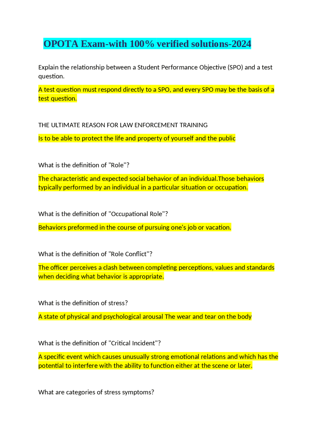 OPOTA Exam-with 100% verified solutions-2024.docx | Exams Nursing | Docsity