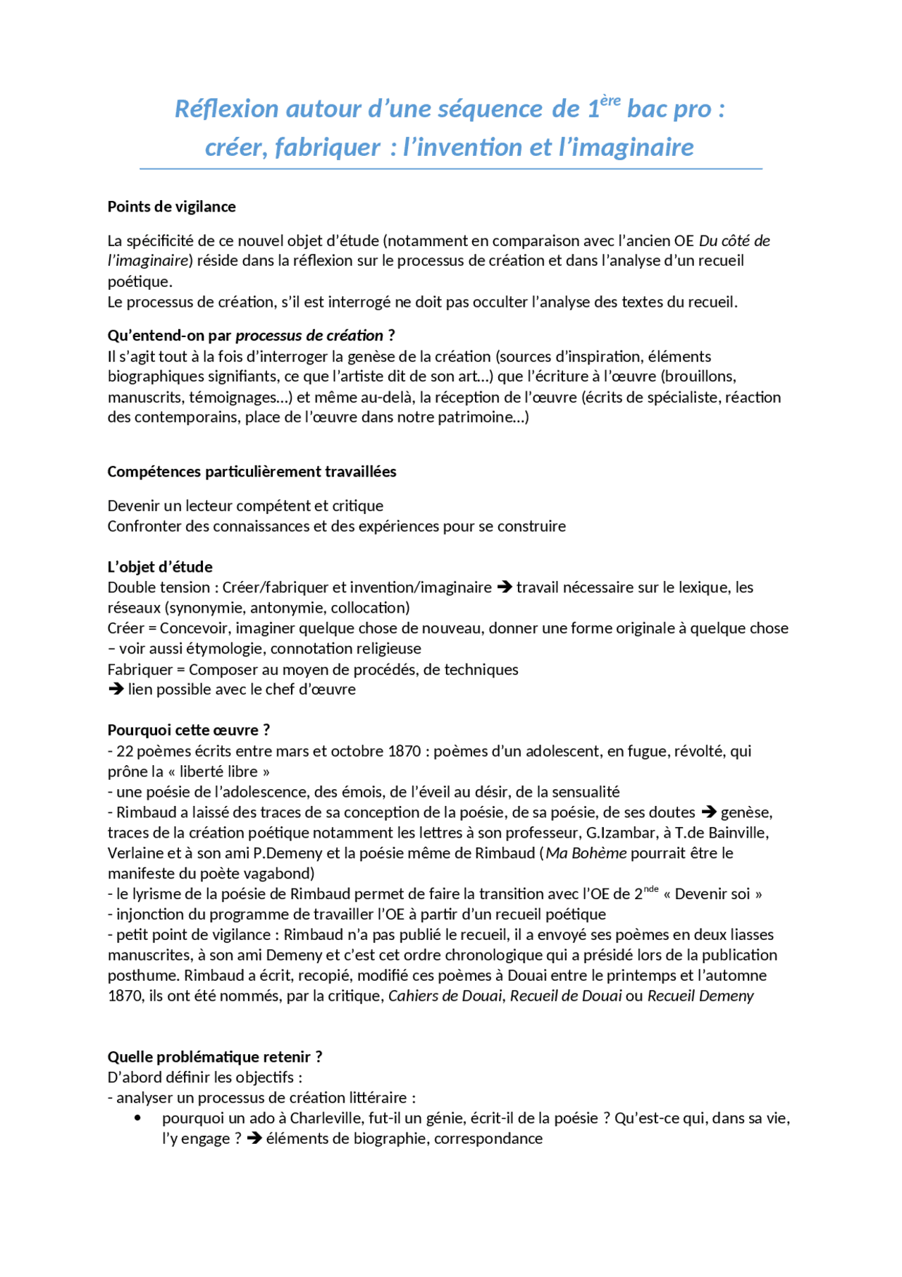 rimbaud dissertation | Study notes French | Docsity