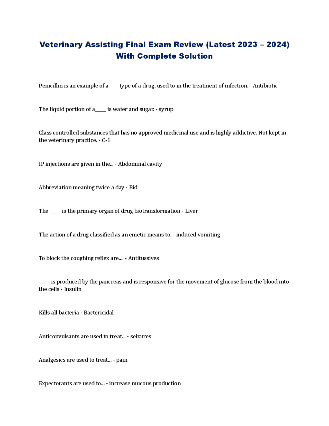 Veterinary Assisting Final Exam Review (Latest 2023 – 2024) With ...