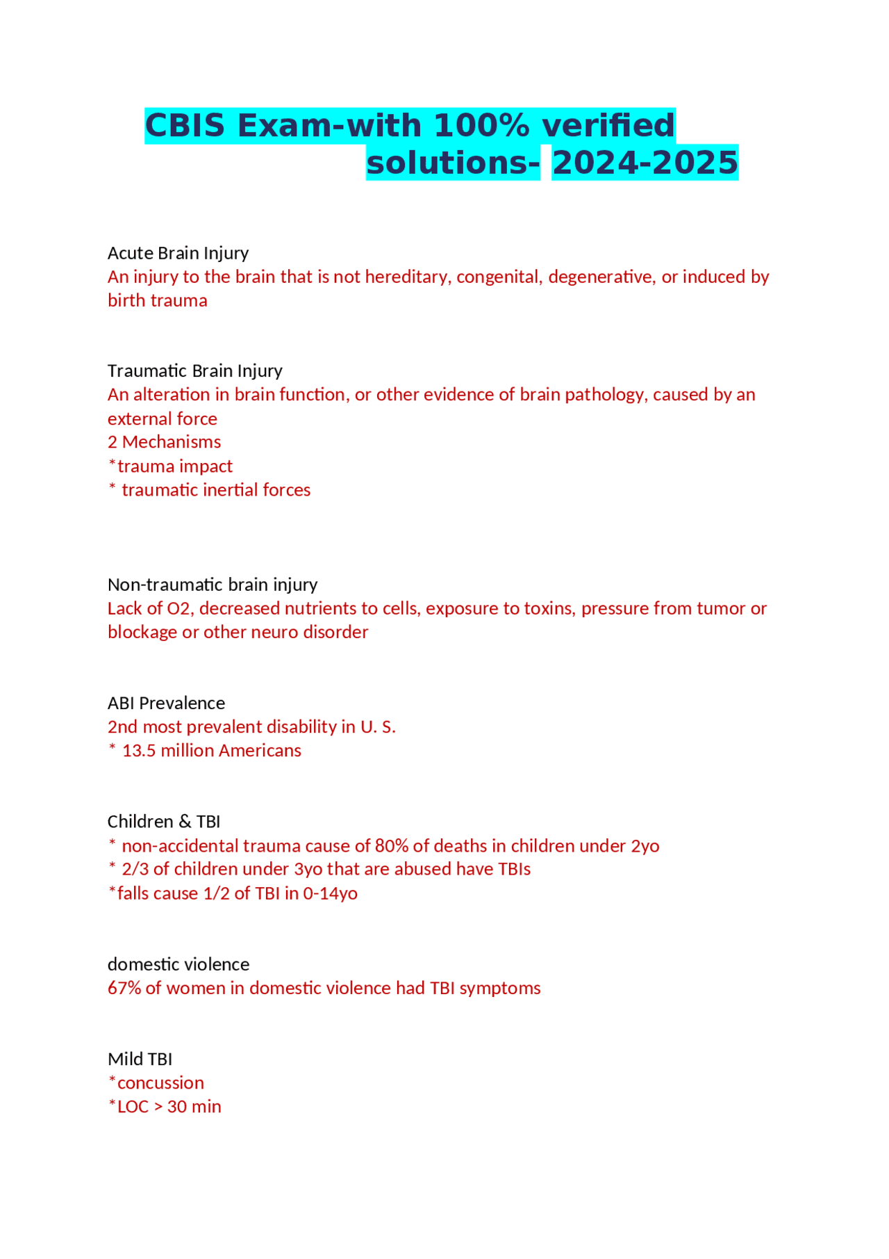 CBIS Exam-with 100% verified solutions- 2024-2025.docx | Exams Advanced Education | Docsity