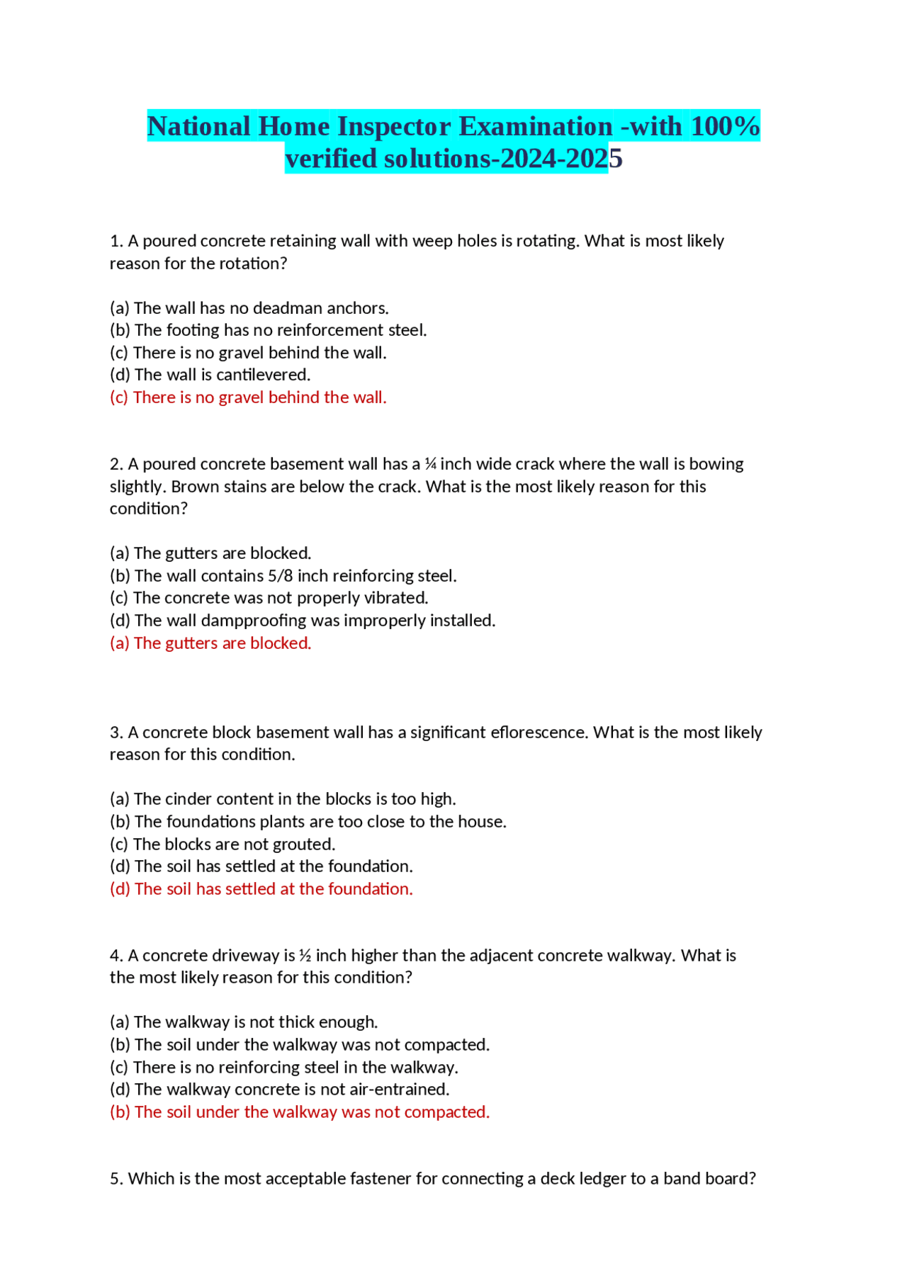 National Home Inspector Examination -with 100% verified solutions-2024 ...