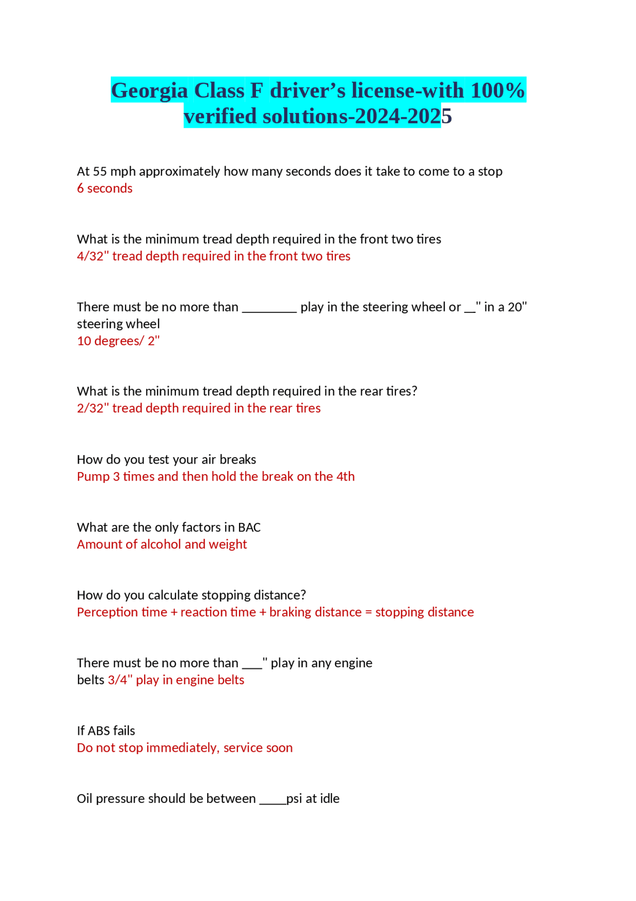 Georgia Class F driver’s license-with 100% verified solutions-2024-2025 ...