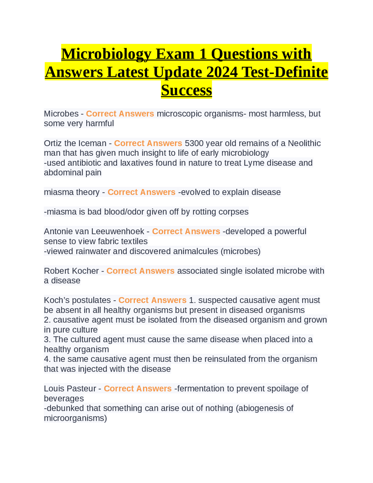 Microbiology Exam 1 Questions with Answers Latest Update 2024 Test ...